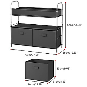 Sywhitta 3-Tier Closet Storage Organizer, Storage Shelves with 2 Foldable Storage Cubes, Multi-Functional Metal Storage Rack, Black & White