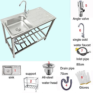 ENLLY Commercial Kitchen Sink, 29.5" L × 15.7" W × 30" H Single Bowl Stainless Steel Sink Utility Prep Washing Hand Basin for Yard Office Laundry Camping Restaurant, 1 Compartment