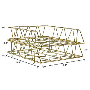 PAG Desktop File Organizer Metal Stackable Letter Tray Paper Holder Rack, 2 Pack, Gold