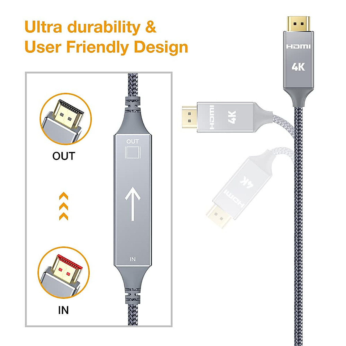 Capshi 4K HDMI Cable, HDMI Cord (35 feet HDMI to HDMI, Top Series) Supports 4K@60HZ, 1080p FullHD, UHD, Ultra HD, 3D, High Speed HDMI to HDMI Compatible UHD TV, Blu-ray, PS4/3, Monitor