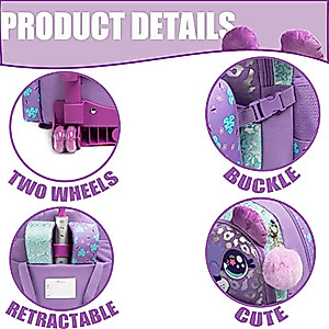 MYHSBYO Rolling Backpack for Girls Kids Backpack with Wheels Roller Backpack with Wheels Set for Elementary Students Carry on Luggage Bookbag with Roller