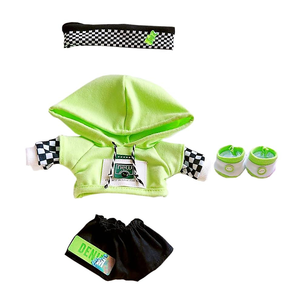 niannyyhouse 20cm Plush Doll Clothes Headwear Hoodie Pants Shoes Loose Cave Bear Set 8in Soft Stuffed Plush Toy Dress Up (Green)