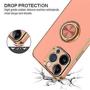 BENTOBEN for iPhone 14 Pro Max Case, Slim Lightweight 360° Ring Holder Kickstand Support Car Mount Shockproof Women Men Non-Slip Protective Case for iPhone 14 Pro Max 6.7", Sand Pink