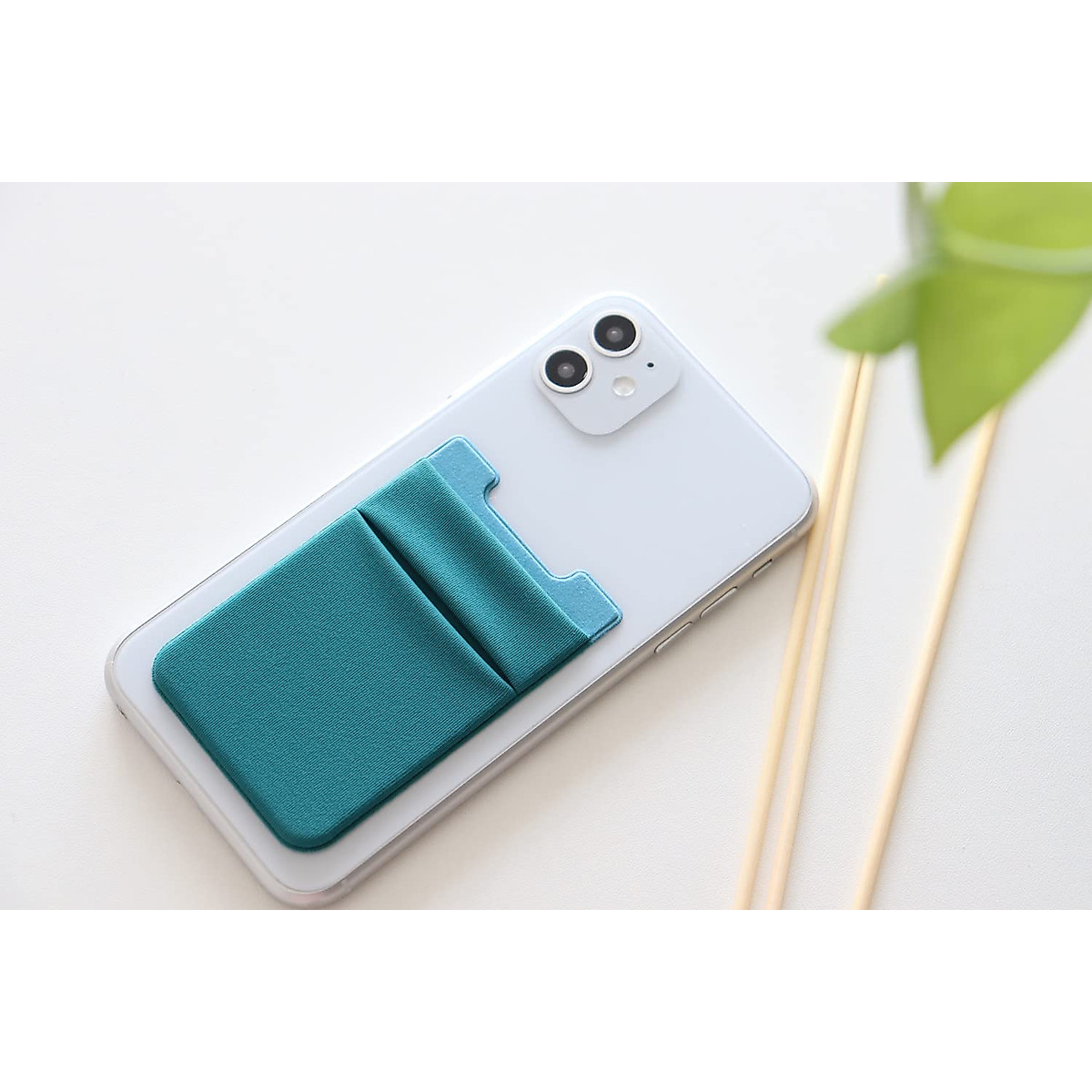 3Pack Cell Phone Card Holder Stick On, Phone Wallet Double Pocket for Back of Phone Case, ID/Credit Cards Wallet Sticker Stretchy Lycra for All Smartphones- Dark Green,Blue Gray,Black