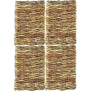 Meric Leopard & Crested Gecko Grass Mat, 4 Pack, Straw Bedding Floor Mat for Nesting Cage, Glass Tank Background Décor, Use as Peg Board in Tank or Cage to Hang Air Plants, Java Fern, Bird Toys