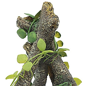 AQUA KT Reptile Corner Branch with Green Leaves Terrarium Desert Habitat Decoration for Lizard Snake Bearded Dragon Chameleon Hermit Crab Leopard Gecko Amphibian Climbing
