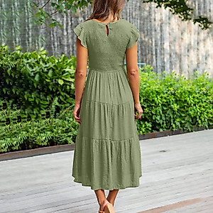 Ceboyel Womens Flutter Sleeve Summer Dresses Bohemian Maxi Long Dress Tiered Ruffle Dresses Elegant Casual Weddings Clothing