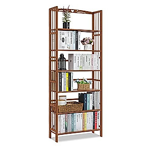 MoNiBloom 6-Tier Adjustable Bookshelf Bookcase, Multifunction Free-Standing Storage Shelf Narrow Plant Flower Stand for Living Room Kitchen Home, Brown