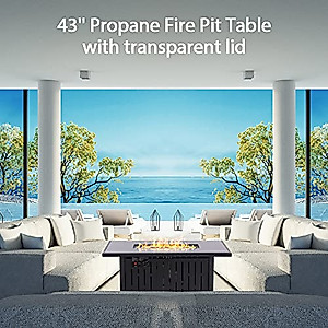 43 in Propane Fire Pit Table,Fire Pit Table,60,000 BTU Auto-Ignition Gas Firepit,CSA Certification and Black Tempered Glass Tabletop,for Outdoor, Patio, Lawn…