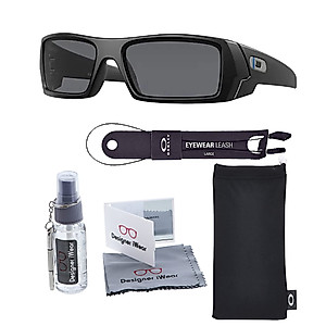 Oakley Gascan OO9014 901411 Matte Black- Blue Stripe/Grey Sunglasses + BUNDLE Accessory Leash + BUNDLE with Designer iWear Eyewear Kit