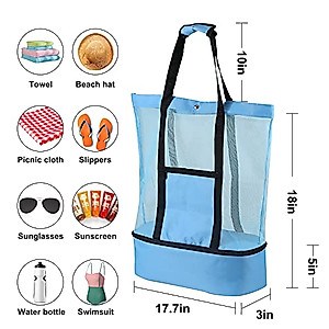 PARACITY Beach Tote Bag with Cooler Insulated and Waterproof Phone Pouch, Women Waterproof Sandproof Large Mesh Tote Bag with Zipper, Vacation Essentials, Pool Bag for Picnic Camping Traveling