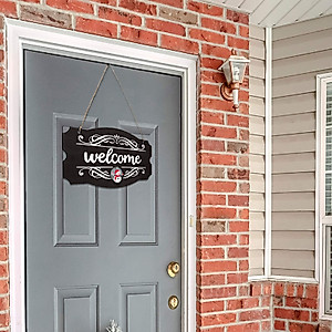 Jetec Welcome Door Sign Christmas Decor Fall Sign Seasonal Front Door Rustic Wood Welcome Notation Wall Hanging Porch Easter Interchangeable 14 x 9 Inch(Black with White Letters)