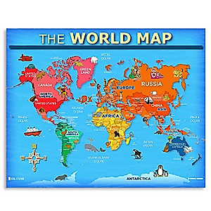 USA and World map poster 2 pack for kids Laminated large illustrated Light blue Young N Refined 15x20)