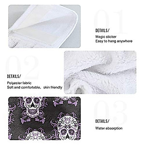 KOCOART Halloween Mexican Skulls Kitchen Hand Towels Day of The Dead Hanging Dish Towel with Loop 2PCS, Soft Super Absorbent Decorative Fingertip Tie Towel for Bathroom 12x17 in