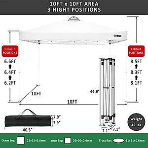 COBIZI Canopy 10'x10' Ez Up Canopy Waterproof Pop up Tent with 4 Removable Sidewalls, Commercial Instant Canopy with Air Vent, 4 Weight Bags, Carry Bag(10x10ft with 4 Sides & 4 Sandbags, White)