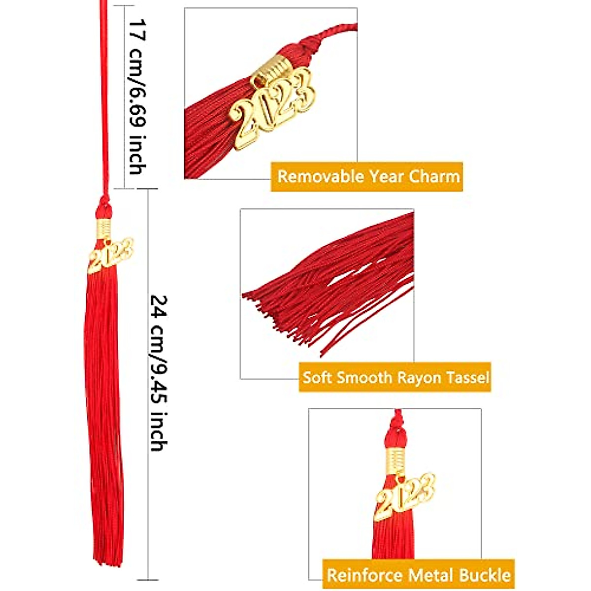 Fahacop 25 Pack 2023 Graduation Tassels Graduation Cap Tassel Charm Academic Graduation Tassels with Gold Date Charm for 2023 Year Graduation Party Ceremony (Red)