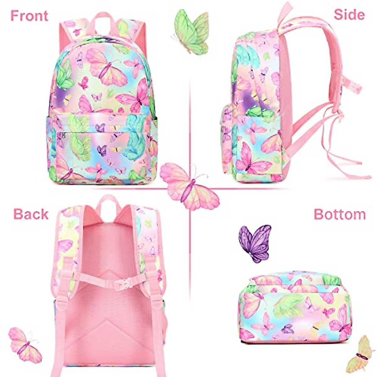 CAMTOP Backpack for Teen Girls Kids School Bookbag Lunch Box Set(Butterfly Schoolbag)