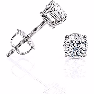 1/2 Carat Natural Diamond Stud Earrings in 14k White Gold (H-I Color, 0.50 cttw) 4-Prong Basket Secure Screw Back Earrings Made in USA by Beverly Hills Jewelers