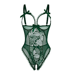 Avidlove Women's Sexy Plus Size Lingerie Lace Babydoll Sleepwear Chemise Set Dark Green Large