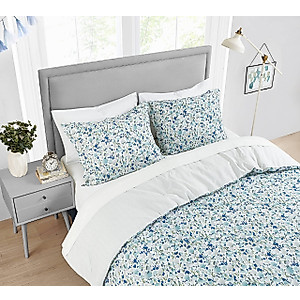 Poppy & Fritz - Queen Duvet Cover Set, Reversible Cotton Bedding with Maching Shams & Zipper Closure, All Season Home Decor (Olivia Blue, Queen)