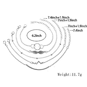 Aluinn Silver 5pcs Bracelet Boho Beaded Ecg Fashion Party Hand Chain Ring Combination Bracelets for Women