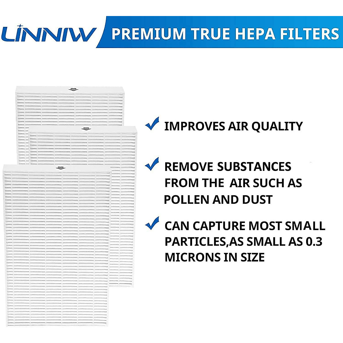 LINNIW HPA300 R Filter 3 Pack HEPA Replacement Filter R Compatible for Honeywell HPA300 Air Purifiers, Fits HPA090, HPA100, HPA200 Series, HRF-R1 HRF-R2 & HRF-R3(3 Pack)