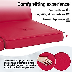 UEAKPIC 3 Person Outdoor Porch Swing with Adjustable Canopy, Patio Swings with Stand,2 in 1 Swing Bed for Adult,Thicken Cushions, Hanging Glider Porch Bench for Garden, Outside, Backyard - Burgundy