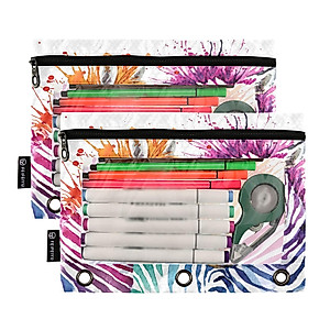 MAOBLYR Cute Watercolor Zebra Standard 3-Ring Zipper Clear Binder Pocket,Large Capacity Office 7 x 9In (2 PCS)