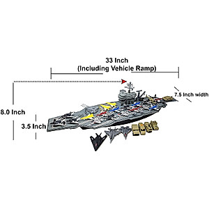 Toy Aircraft Carrier Submarine Destroyer Ship Combo with Military Vehicles and Fighter Jets
