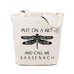 GXVUIS Dragonfly Canvas Tote Bag for Women Put on a Kilt and Call Me Sassenach Reusable Grocery Shopping Bag Outlander Gift White