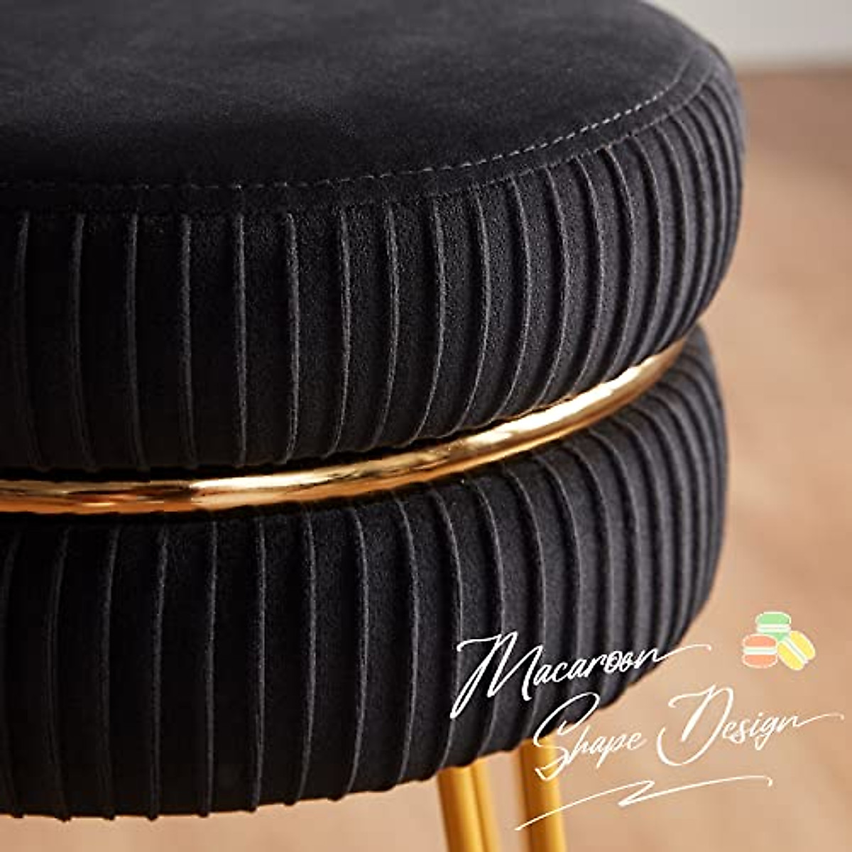 Soohow Velvet Vanity Chair for Makeup Room, Upholstered Foot Stool Vanity Stool, 360° Swivel Round Ottoman Foot Rest Makeup Chair, Vanity Bench Foot Stools Ottoman with Metal Legs for Living Room