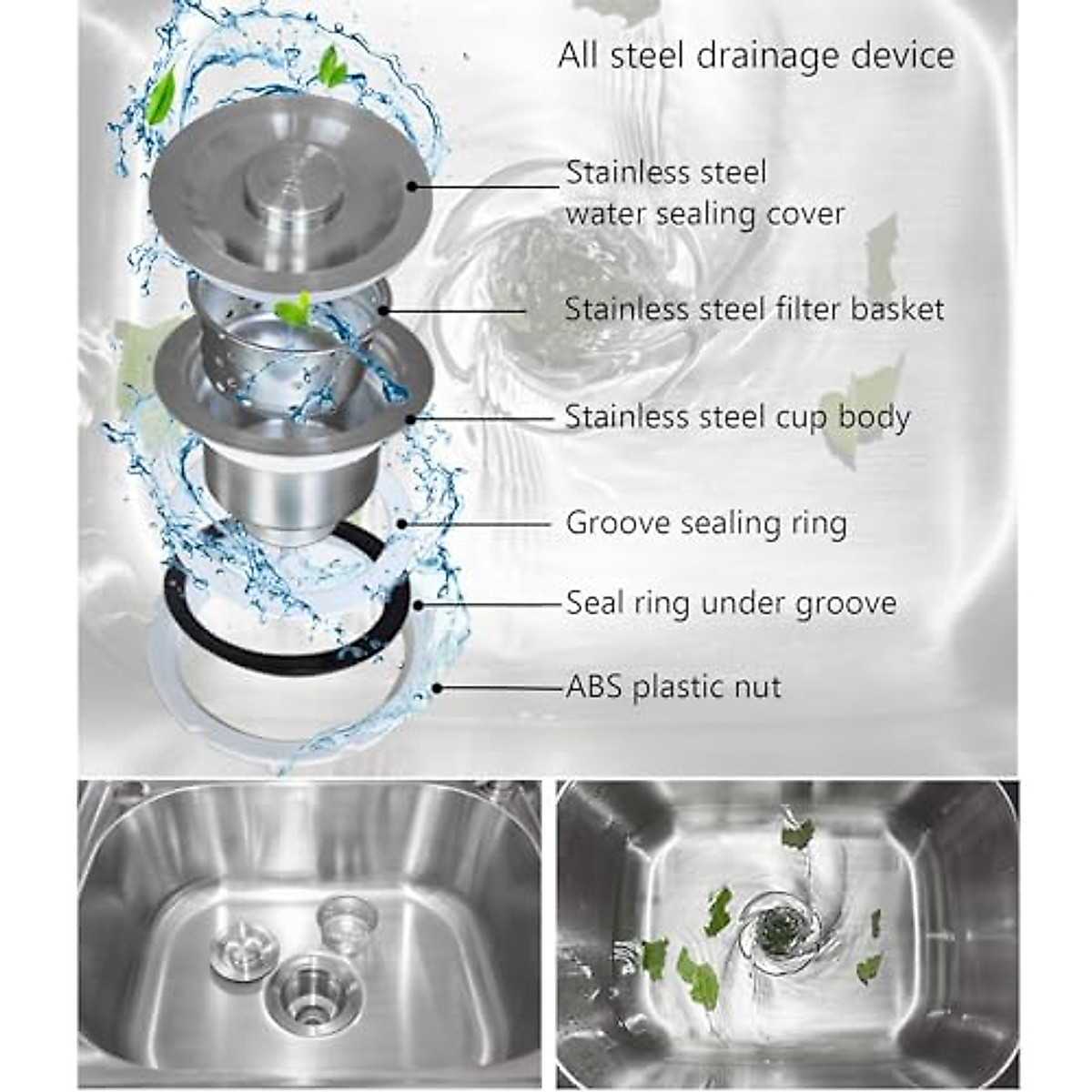 Stainless Steel Utility Sink,Single Bowl Free Standing Commercial Garage Laundry Room Indoor Outdoor Kitchen Sinks,Washing Hand Basin with Cold and Hot Water,for Farmhouse,Shop,Bathroom,Bar,Camping (