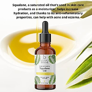Brittanie's Thyme Squalane Skin Moisturizing Oil 2oz | 100% Plant Derived Squalane for Face, Skin & Hair | Luxurious Formula, Lightweight Formula for Hydration