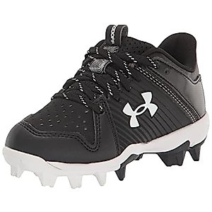 Under Armour Baby Boys Leadoff Low Junior Rubber Molded Cleat Baseball Shoe, (001) Black/Black/White, 12 Little Kid US