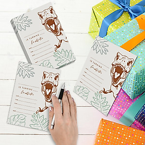 YUEXLL Dinosaur Birthday Party Invitations Cards with Envelopes, T-Rex Party Invitations, Birthday Celebration Supplies, Double-sided Fill-in bday Invites for Boys Girls - C03