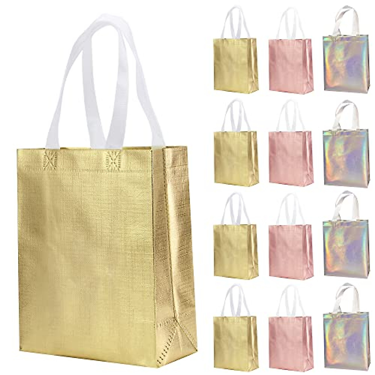 LOOKSGO 12 Pcs Non-woven Reusable Gift Bags With Handles for Party Favor 8W x 4L x10H Size