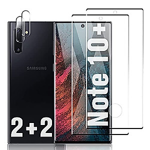[2+2 Pack] Galaxy Note 10 Plus Screen Camera Protector, 9H Tempered Glass Scratch Resistant, Ultrasonic Fingerprint Support, 3D HD Curved, For Samsung Galaxy Note 10+ 6.8 Inch Glass Screen Protector