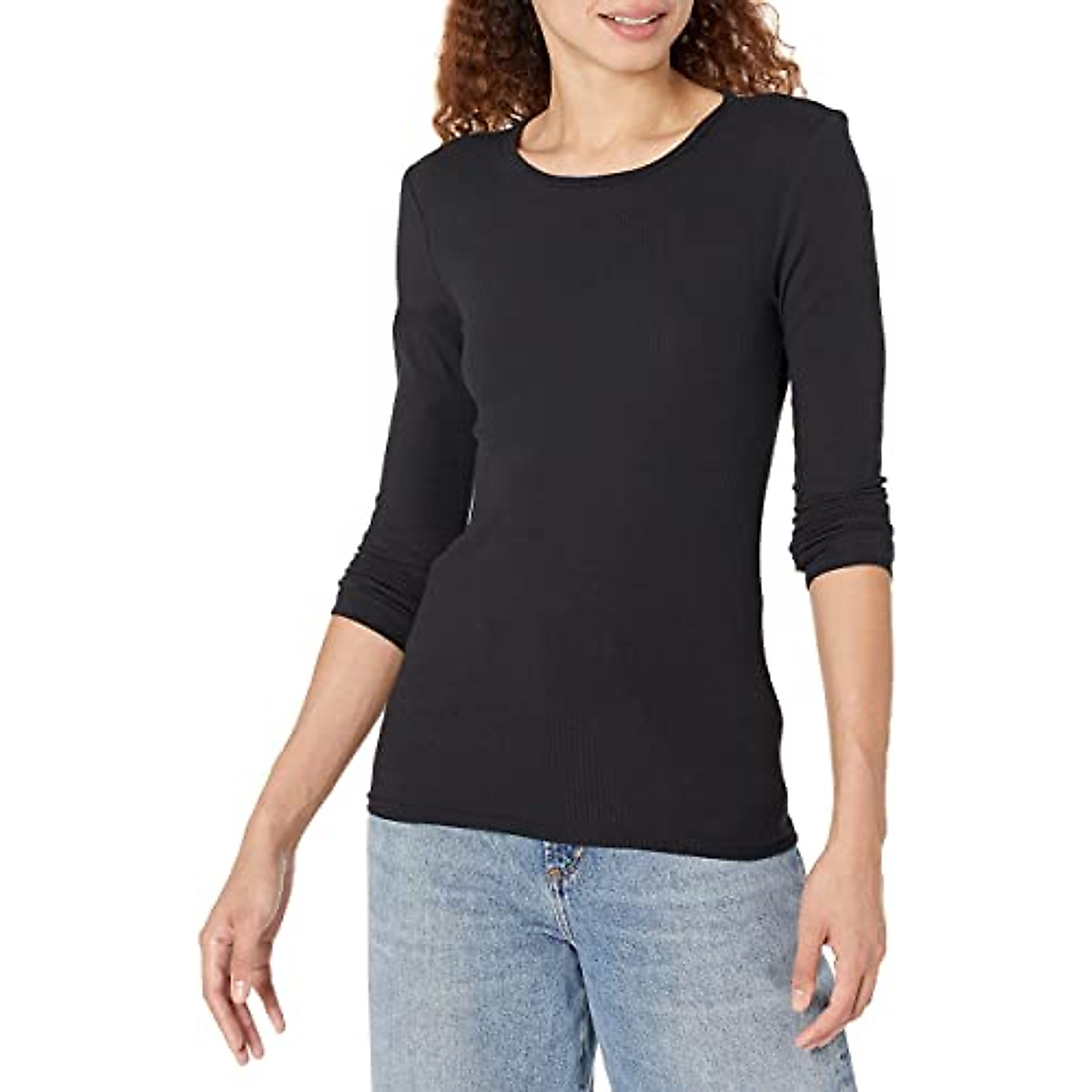 Amazon Essentials Women's Slim-Fit Long Sleeve Rib Knit Crew Neck Top (Available in Plus Size), Pack of 2, Black, X-Large
