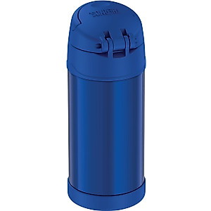 THERMOS FUNTAINER 12 Ounce Stainless Steel Vacuum Insulated Kids Straw Bottle, Blue and Thermos Replacement Straws for 12 Ounce Funtainer Bottle, Clear, 1 Pack