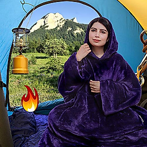 Miss Mila Wearable Blanket Hoodie,Extra Long & Warm Suggies for Women Men Adult,Pullover Hoodie Blanket with Sleeves and Giant Pocket,Medium Purple