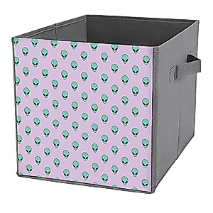 Green Alien Head Storage Bin Foldable Cube Closet Organizer Square Baskets Box with Dual Handles