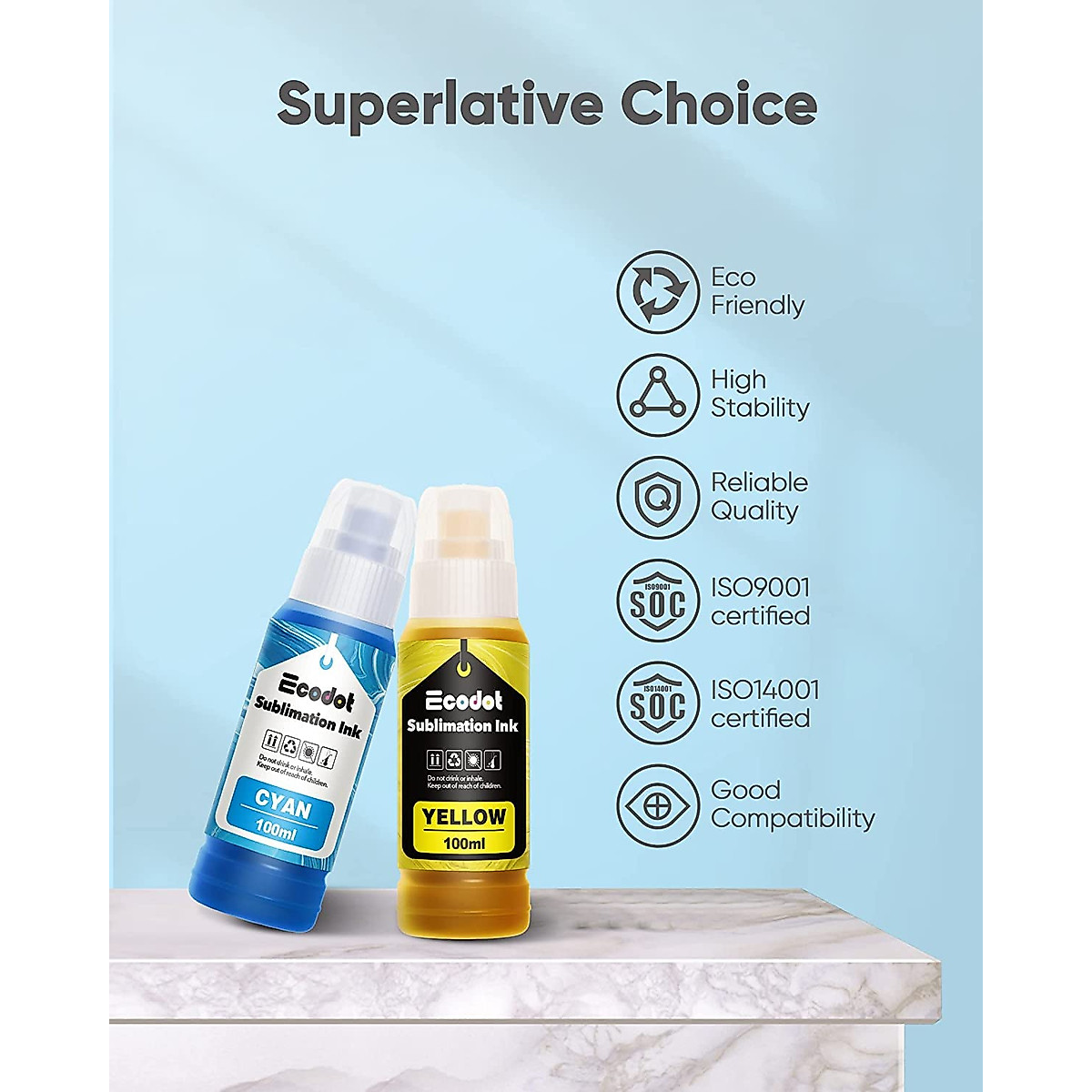 ecodot 400ML Autofill Sublimation Ink for EcoTank Inkjet Printer ET-2720 ET-2760 ET-3760 ET-4700 ET-7710 ET-15000 ET-2803 ET2800 Heat Press Transfer on T-Shirt Mug