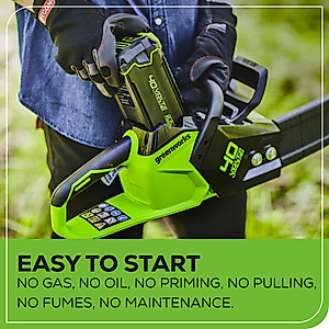 Greenworks 40V 16" Brushless Cordless Chainsaw (Gen 2) (Great For Tree Felling, Limbing, Pruning, and Firewood / 75+ Compatible Tools), 4.0Ah Battery and Charger Included