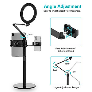 viozon 3-in-1 Selfie Desktop Live Stand, Height Adjustable/Overhead, 8" LED Ring Light, Compatible with 3.5-13" Tablet& Phone, Suitable for YouTube/Tiktok/Recording/Streaming/Online Meeting-B