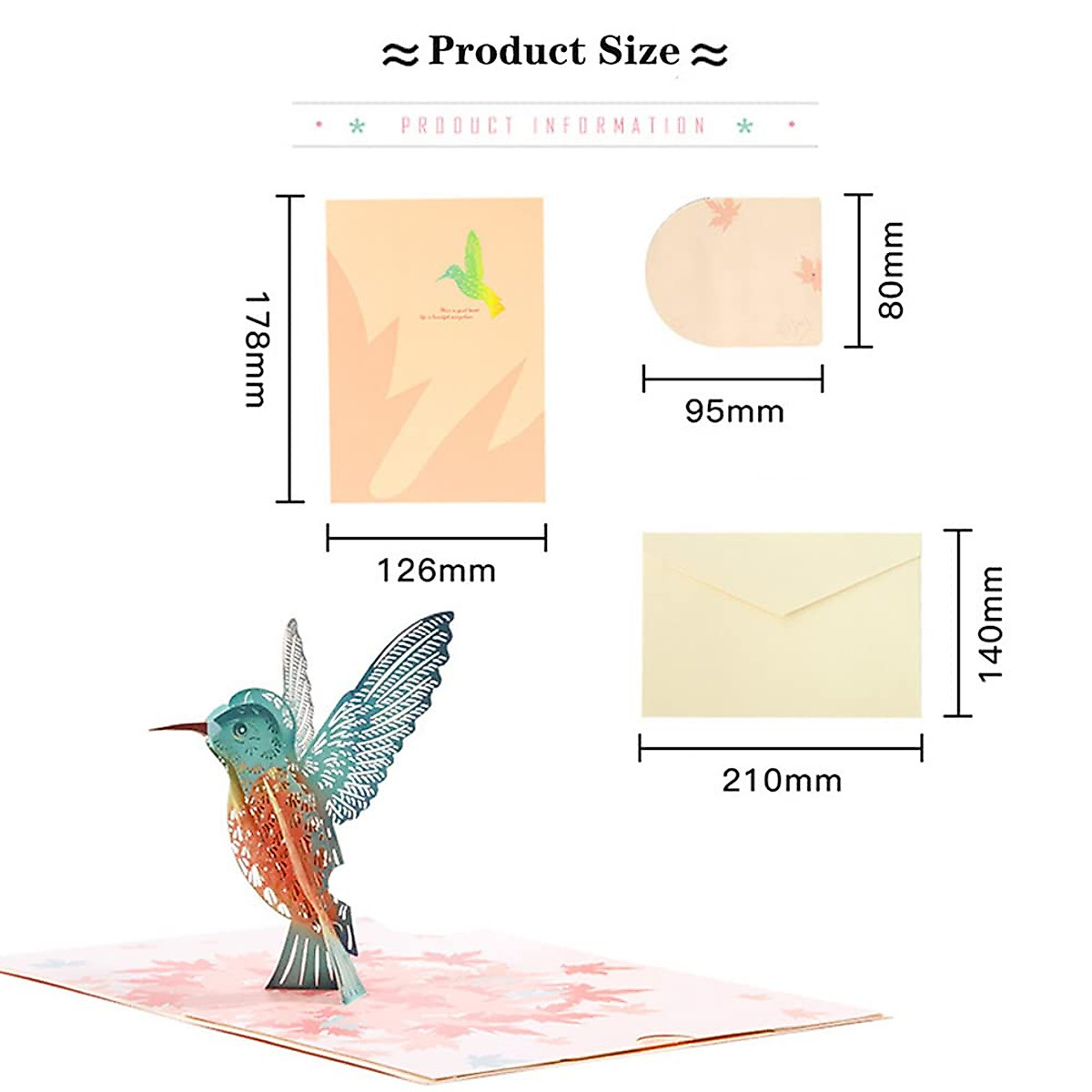 yfdshun 3D Card/Pop-Up Card,Lovely Hummingbird for Family and Friends Thank You Card, Birthday Card, Love Anniversaries and Valentine's Day Card