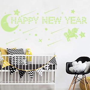 382 Pcs Glow in The Dark Stars Wall Stickers, Glowing Stars for Ceiling and Wall Decals, 3D Glowing Stars Moon Unicorn for Kids Boys Girls Bedding Room Decoration or Party Birthday Gift