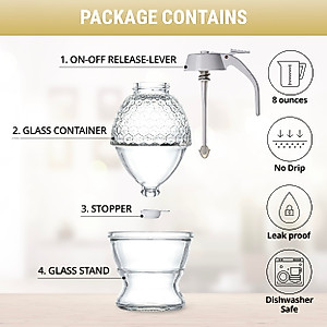 PAULSWAY Glass Honey Dispenser Jar - Premium No Drip Design, Elegant Honeycomb Shape with White Lid - Durable Glass & ABS for Honey and Syrup