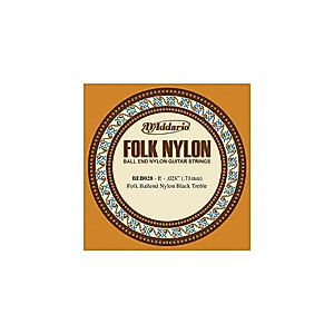 D'Addario BEB028 Folk Nylon Guitar Single String, Black Nylon, Ball End, .028