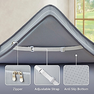 Jamdok 3Inch Queen Mattress Topper Cover(Only Cover),Mattress Protector Bedding,Foam and Latex Mattress Cover with Zipper and Adjustable Straps,Pillow Top(80 x 60”) Gray