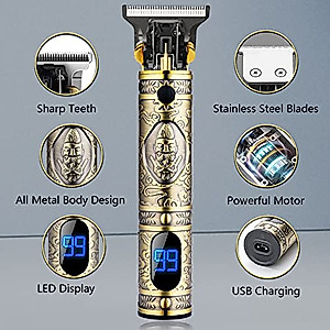 WAHLSA Professional Hair Trimmer Zero Gapped Detail Beard Shaver Barbershop Baldheaded Hair Clipper T-Blade Hair Clipper for Men Electric Pro Li Outline Trimmer Grooming Kit LED Display (Golden